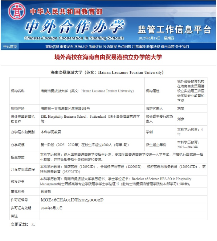 Hainan Lausanne Tourism University Approved for Sanya - Focus on Hainan ...